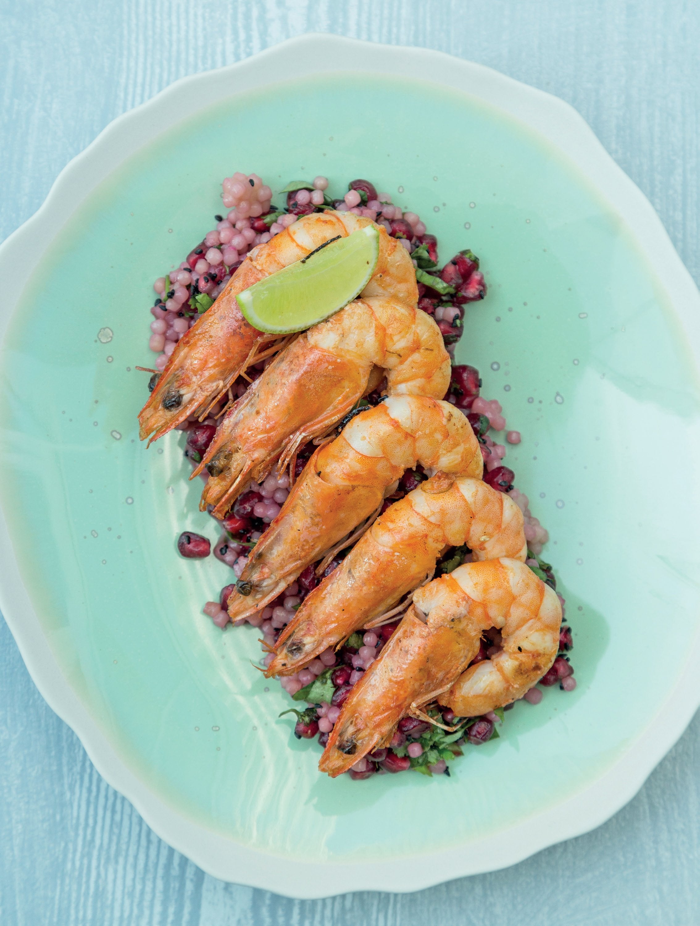 Gary Maclean - Citrus Garlic Prawns with Giant Couscous Pomegranate Sa ...
